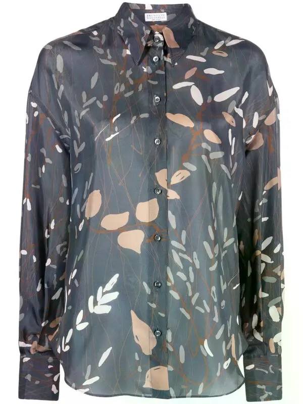 Brunello Cucinelli Leaf-print Silk Shirt