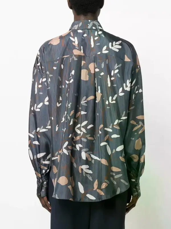 Brunello Cucinelli Leaf-print Silk Shirt