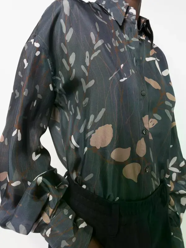 Brunello Cucinelli Leaf-print Silk Shirt