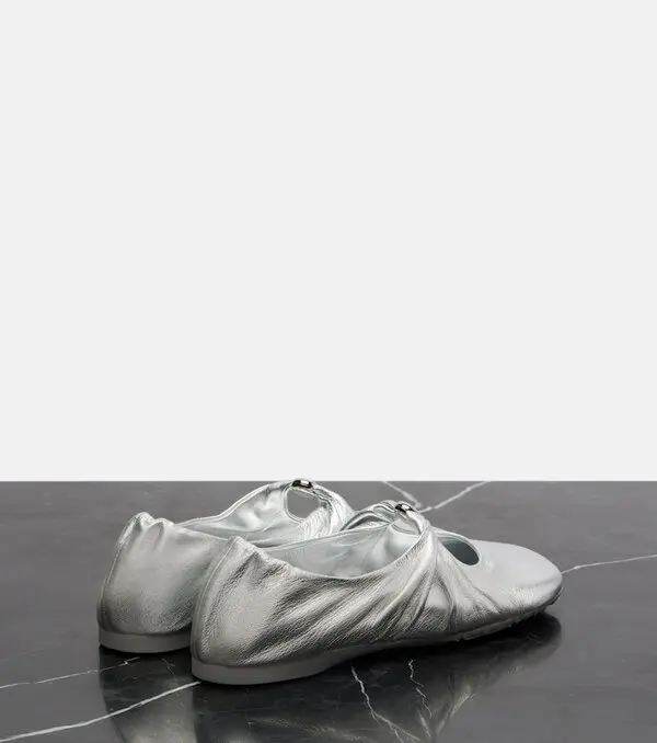 Loewe Pebble Soft Metallic Leather Mary Jane Flats - Silver