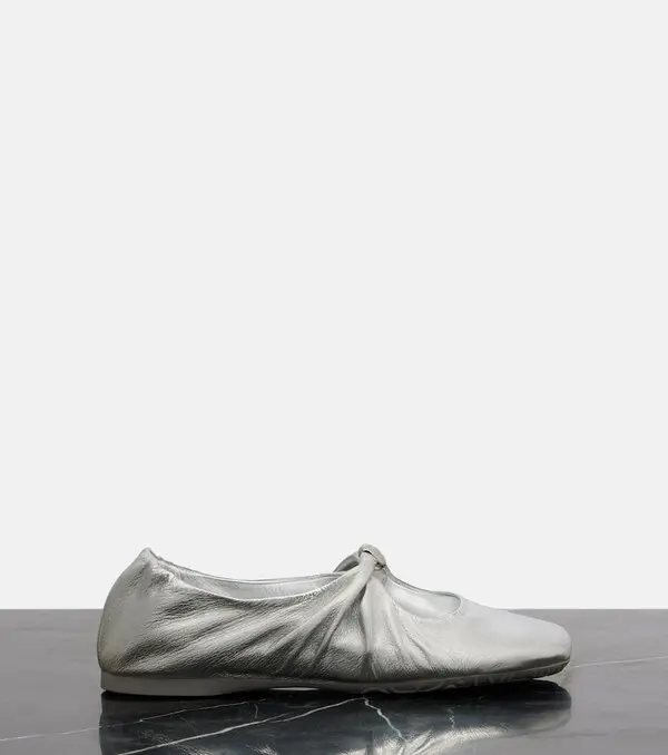 Loewe Pebble Soft Metallic Leather Mary Jane Flats - Silver