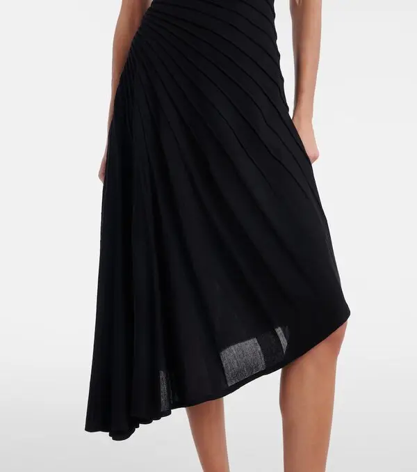 Alaïa Asymmetric Virgin Wool Midi Dress - Black
