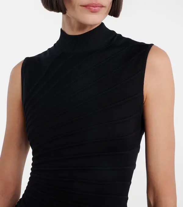 Alaïa Asymmetric Virgin Wool Midi Dress - Black