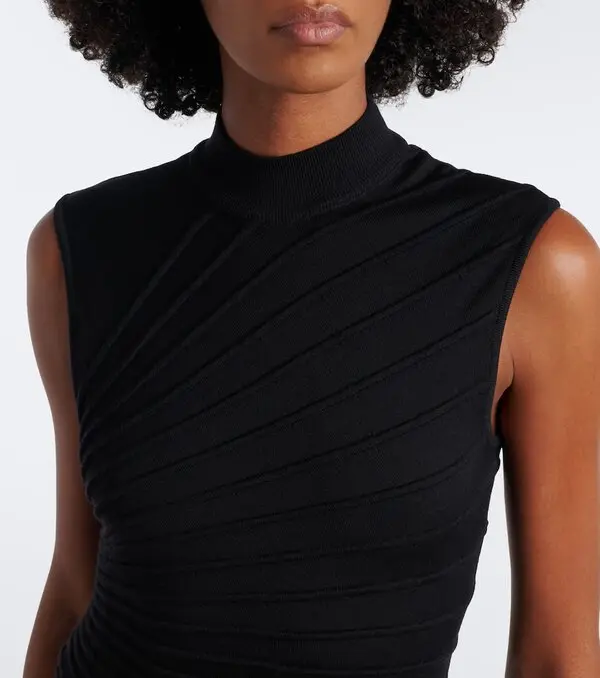 Alaïa Asymmetric Virgin Wool Midi Dress - Black