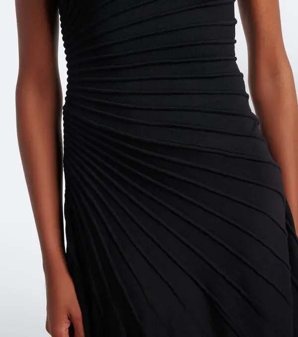 Alaïa Asymmetric Virgin Wool Midi Dress - Black