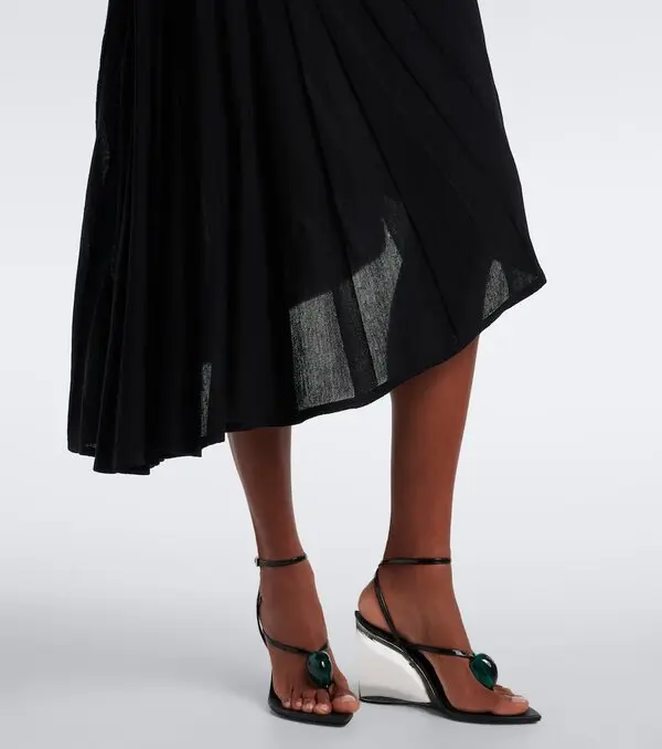 Alaïa Asymmetric Virgin Wool Midi Dress - Black