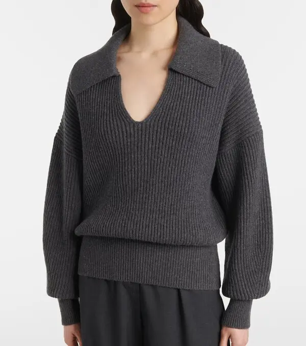 JOSEPH Ribbed-knit Wool-blend Polo Sweater