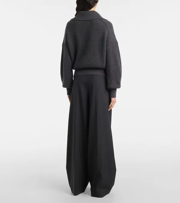 JOSEPH Ribbed-knit Wool-blend Polo Sweater - Grey