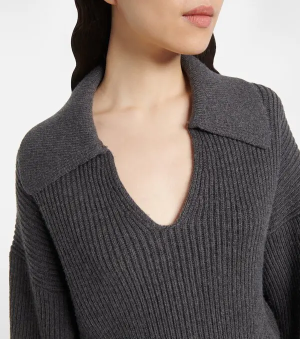 JOSEPH Ribbed-knit Wool-blend Polo Sweater - Grey
