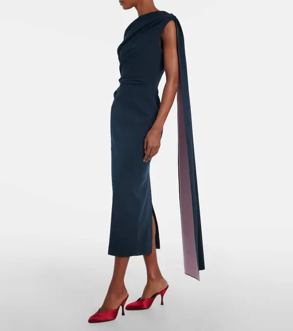 navy knit dress midi Navy Knit One Shoulder Nicole Midi Dress