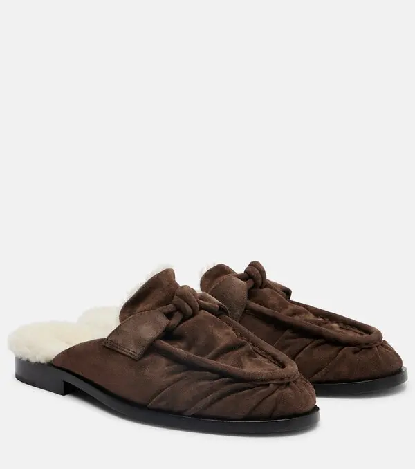 Bottega Veneta Astaire Shearling-lined Suede Mules - Brown