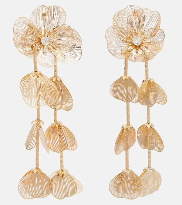 SELF-PORTRAIT Embellished Floral Drop Earrings - Gold