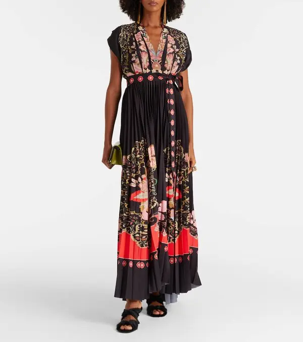 La DoubleJ Accordion Printed Plissé Maxi Dress - Multicoloured