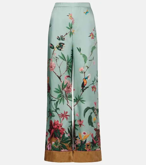 La DoubleJ Printed Wide-leg Silk Twill Pants - Blue