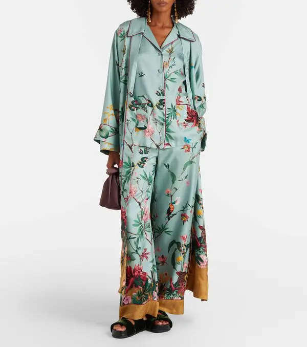 La DoubleJ Printed Wide-leg Silk Twill Pants - Blue