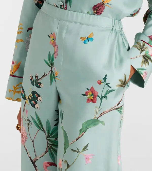 La DoubleJ Printed Wide-leg Silk Twill Pants - Blue