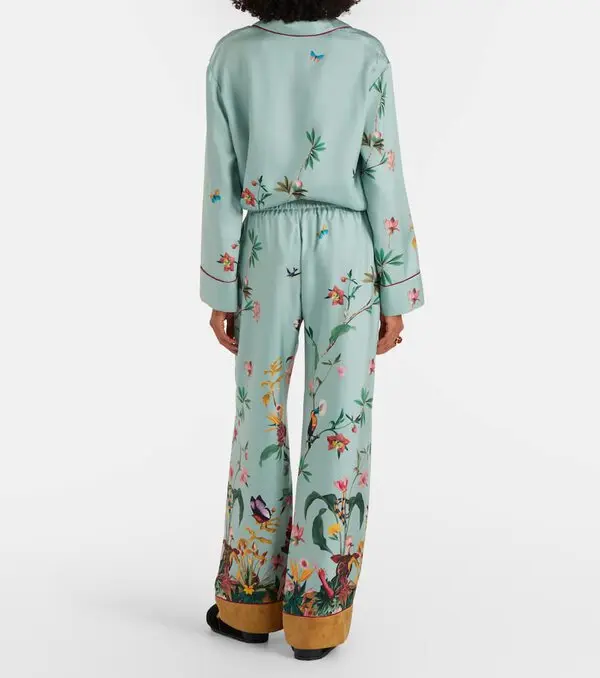 La DoubleJ Printed Wide-leg Silk Twill Pants - Blue