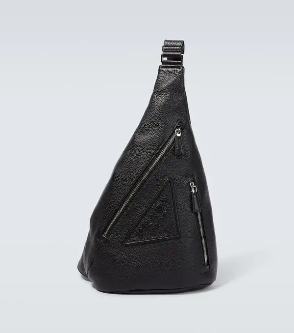 Prada Cross Embossed Logo Leather Backpack - Black