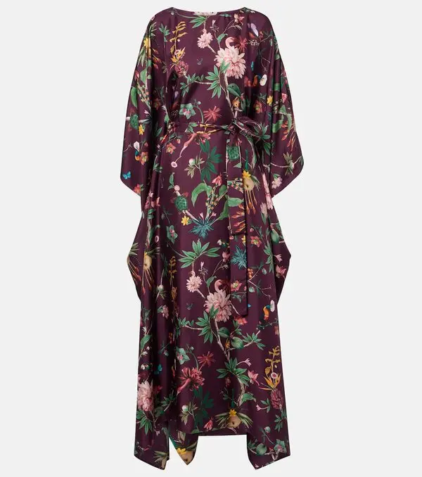 La DoubleJ Floral Silk Kaftan - Burgundy