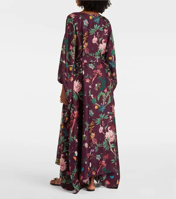 La DoubleJ Floral Silk Kaftan - Burgundy