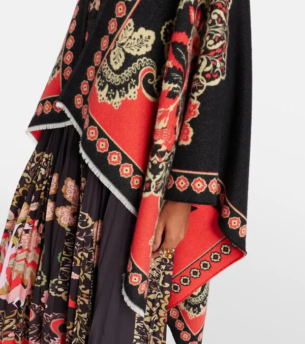 La DoubleJ Soul Printed Wool And Silk Poncho - Black