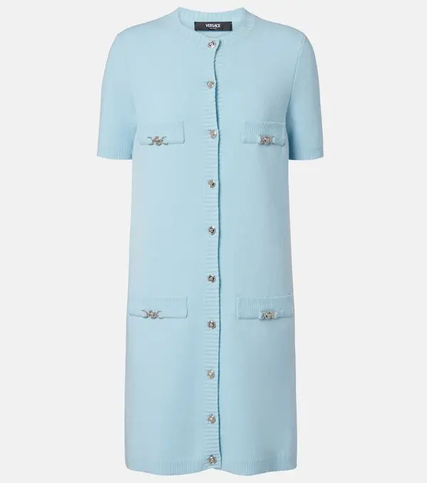 Versace Medusa Wool And Cashmere Shirt Dress - Blue