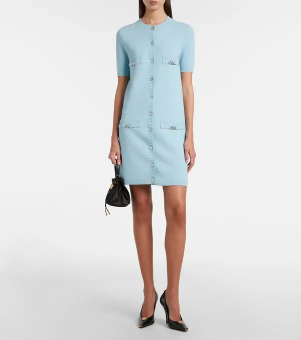 Versace Medusa Wool And Cashmere Shirt Dress - Blue
