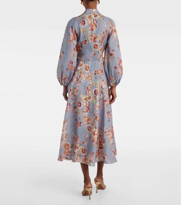 Zimmermann Awaken Floral Linen Midi Dress - Blue