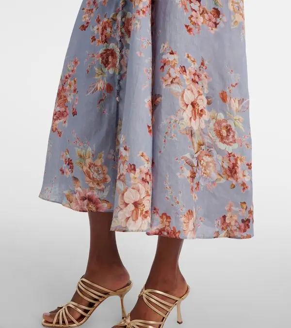 Zimmermann Awaken Floral Linen Midi Dress - Blue