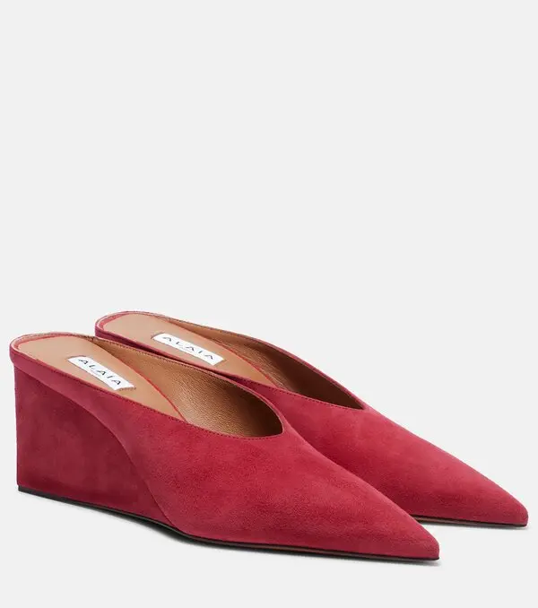 Alaïa Suede Wedge Mules - Red