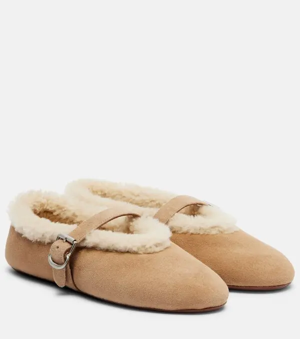 Alaïa Shearling-lined Suede Ballet Flats - Beige