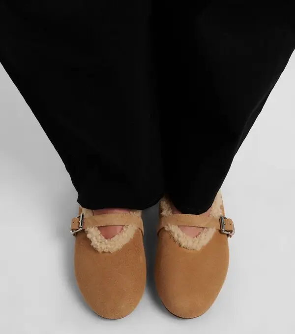 Alaïa Shearling-lined Suede Ballet Flats - Beige