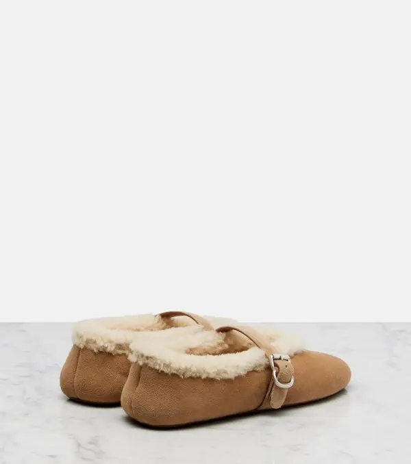 Alaïa Shearling-lined Suede Ballet Flats - Beige