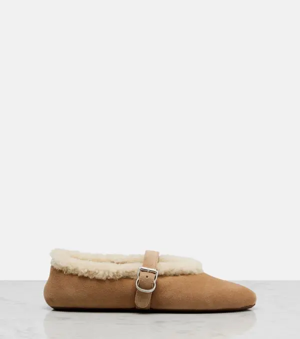 Alaïa Shearling-lined Suede Ballet Flats - Beige