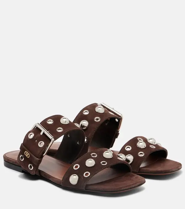 Valentino Garavani Nellcote Studded Suede Sandals - Brown