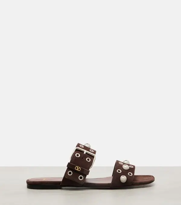 Valentino Garavani Nellcote Studded Suede Sandals - Brown