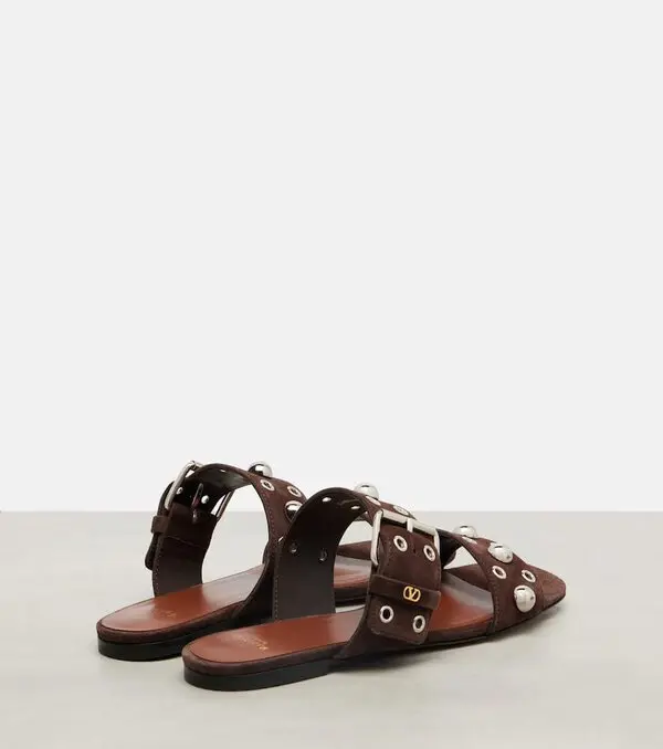 Valentino Garavani Nellcote Studded Suede Sandals - Brown