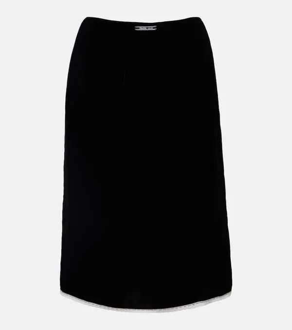 Prada Lace-trimmed Velvet Midi Skirt