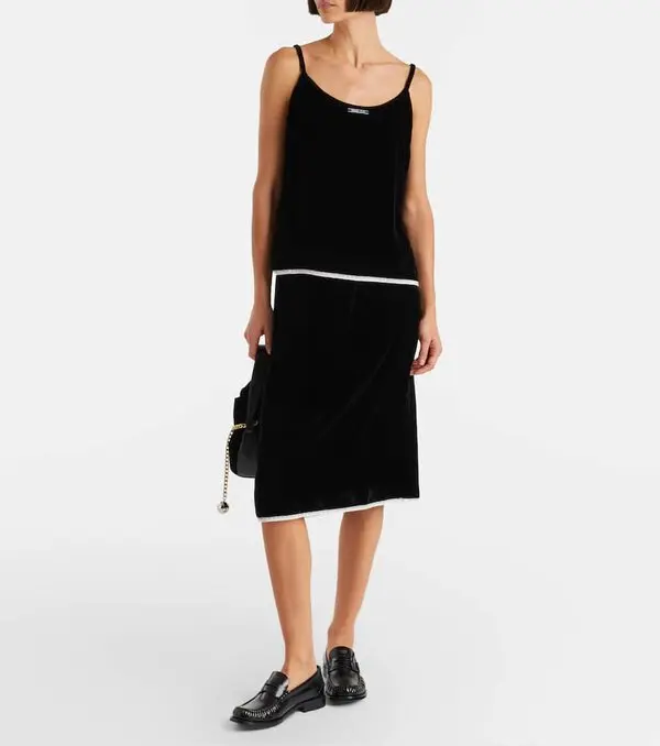 Prada Lace-trimmed Velvet Midi Skirt