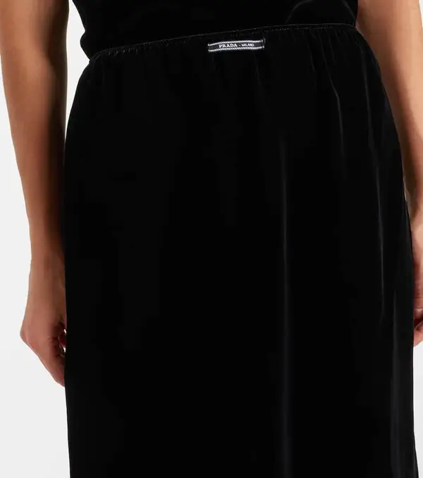Prada Lace-trimmed Velvet Midi Skirt