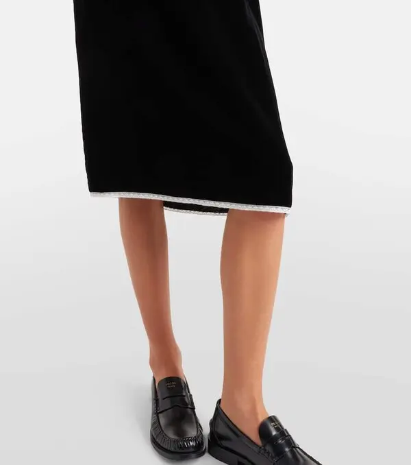 Prada Lace-trimmed Velvet Midi Skirt
