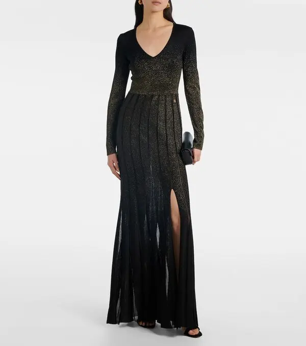 Roberto Cavalli Glitter Pleated Gown