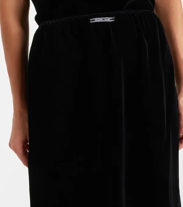 Prada Lace-trimmed Velvet Midi Skirt