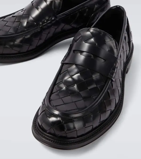 Bottega Veneta James Intrecciato Leather Penny Loafers - Black