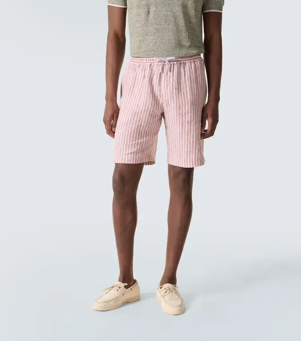Fedeli Alfa Striped Linen Bermuda Shorts - Beige