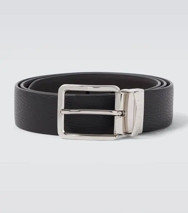 Canali Leather Belt With Silver-tone Hardware - Black
