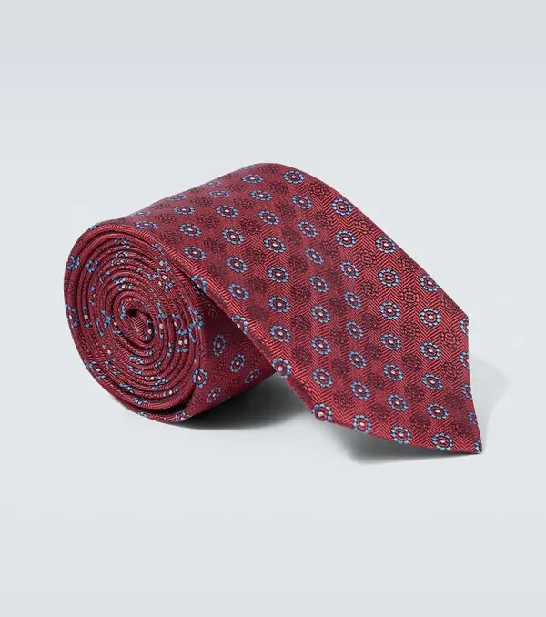 Canali Silk Jacquard Neck Tie - Burgundy