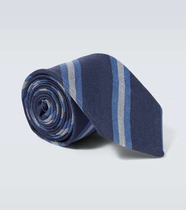 Canali Striped Wool And Silk Tie - Blue