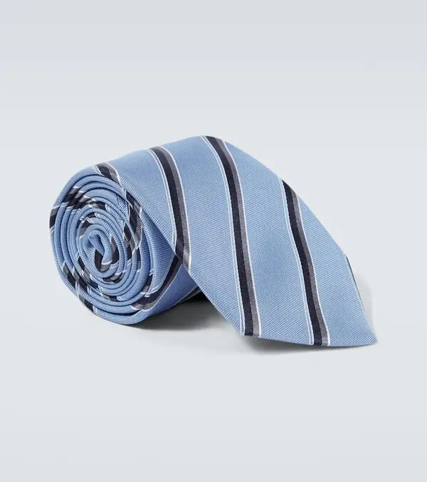 Canali Striped Silk Neck Tie - Blue