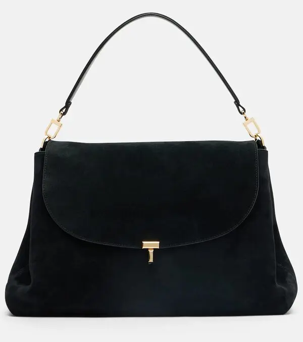 TOTEME T-lock Suede Shoulder Bag - Black